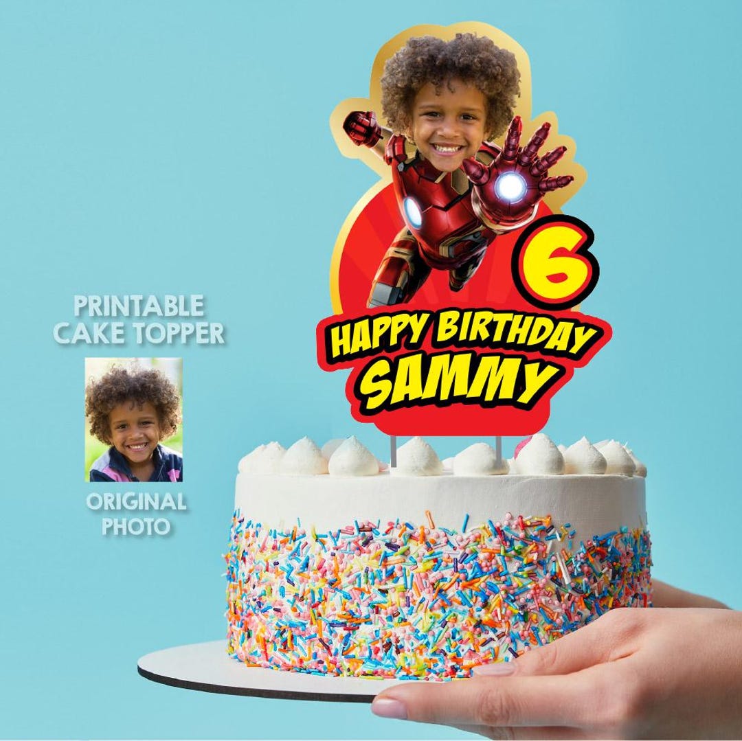 Iron Man Cake Topper With Photo, Iron Man Printable Cake Topper, Iron ...