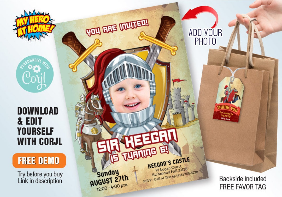 Medieval Knight Invitation With Photo, DIY Dragons Invitation, Medieval ...