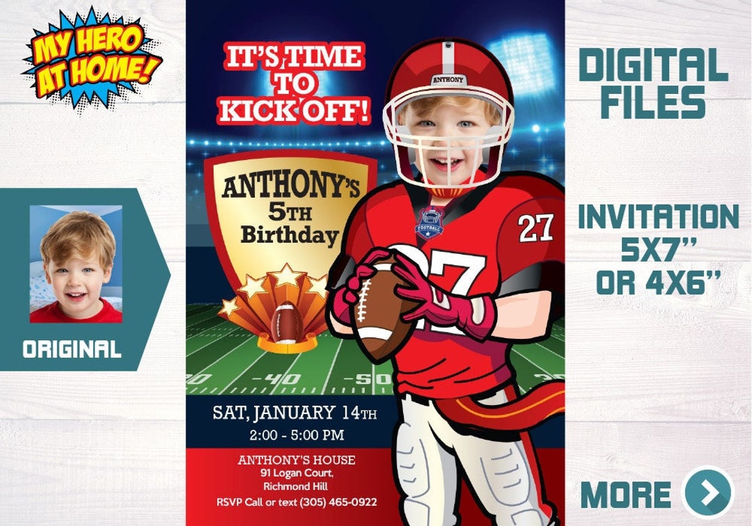 Custom Football Party Invitation, Football Invitation With Photo ...