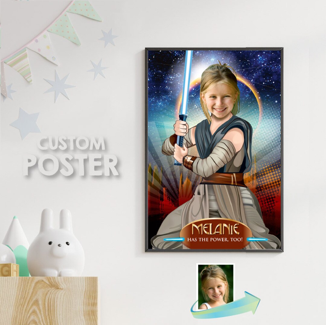 Star Wars Jedi Rey Poster With Photo, Girl Star Wars Decor, Jedi Rey ...