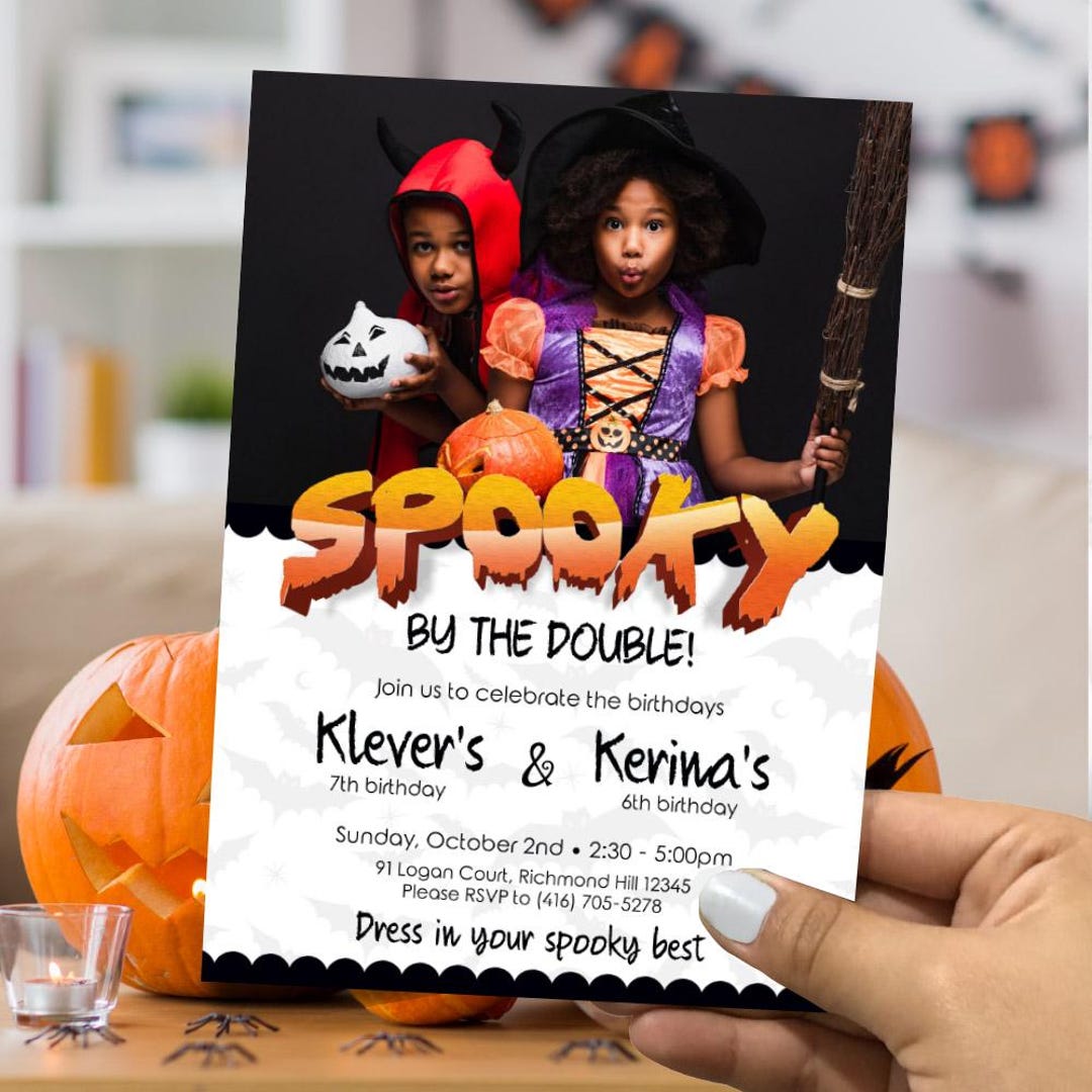 Editable Spooky Halloween Birthday Party Invitation With Photo, Joint ...