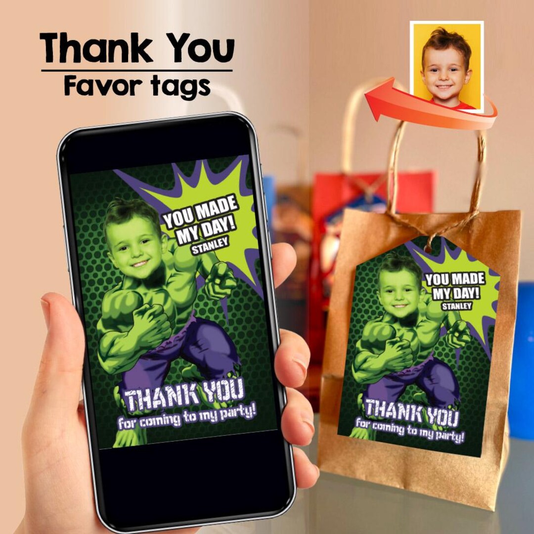 Hulk Thank You With Photo, Hulk Thank You Tag, Hulk Favor Tags With ...