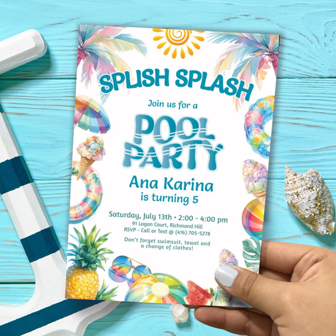Pool Party Instant Invitation, Splish Splash Instant Invite, Splish ...