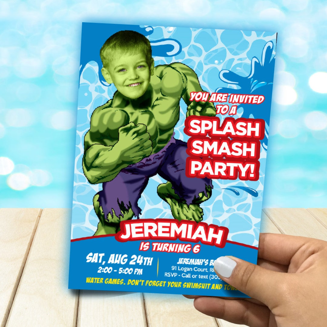 Hulk Splash Smash Party Invitation With Photo, Hulk Splash Smash ...
