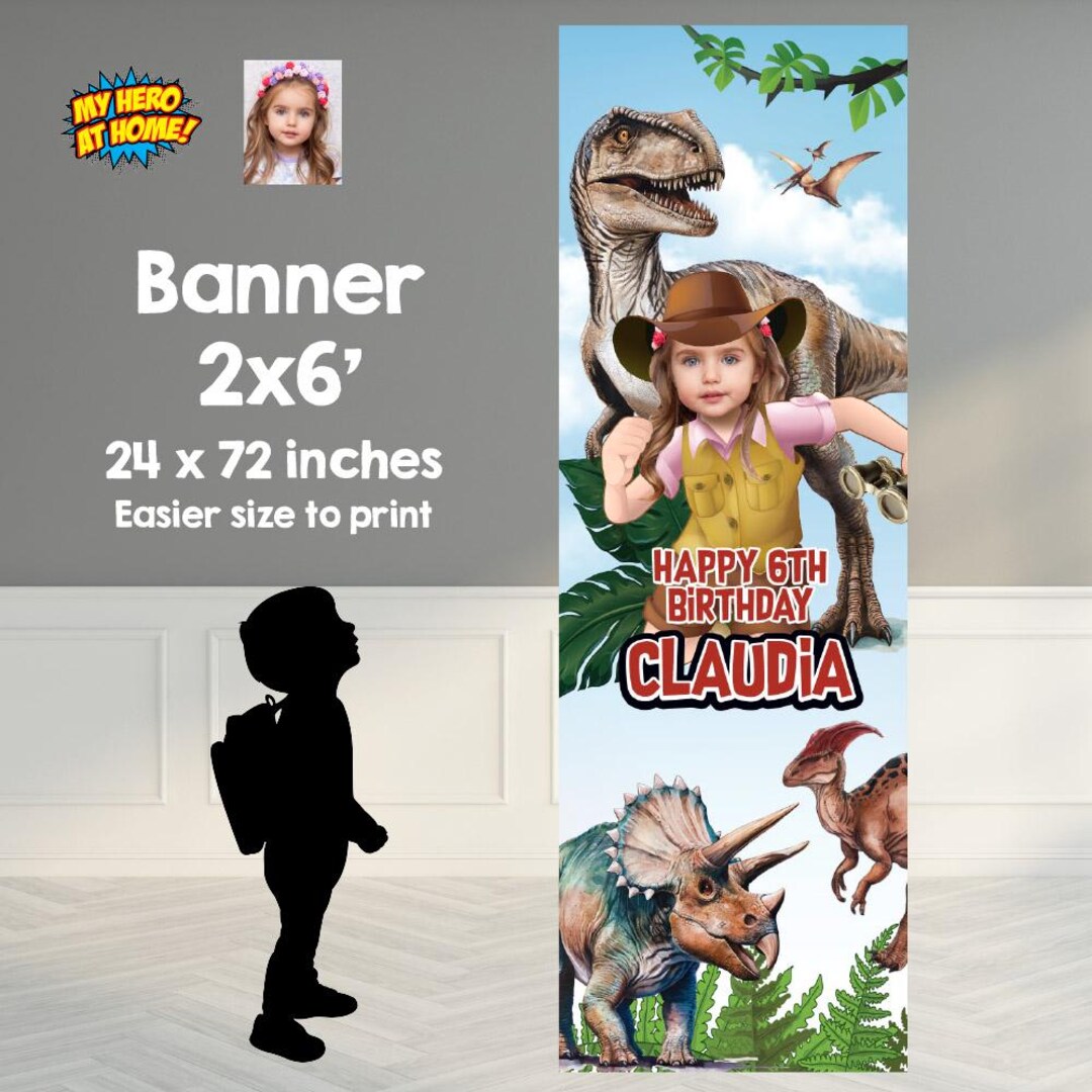 Girl Dinosaur Birthday Banner, Personalized Paleontologist Party Decor ...