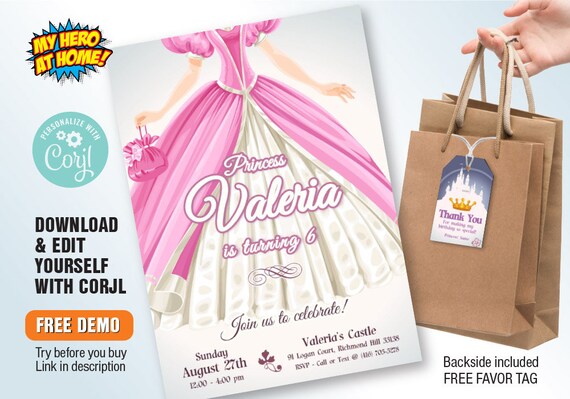 Editable Princess Invitation, Princess party invitation, Princess theme ...