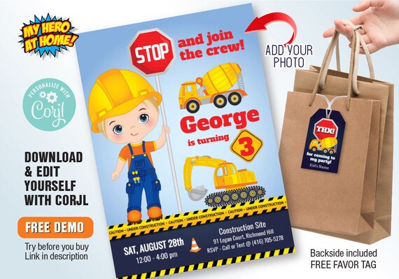 Construction Invitation, Truck Crew party, Construction Crew Template ...