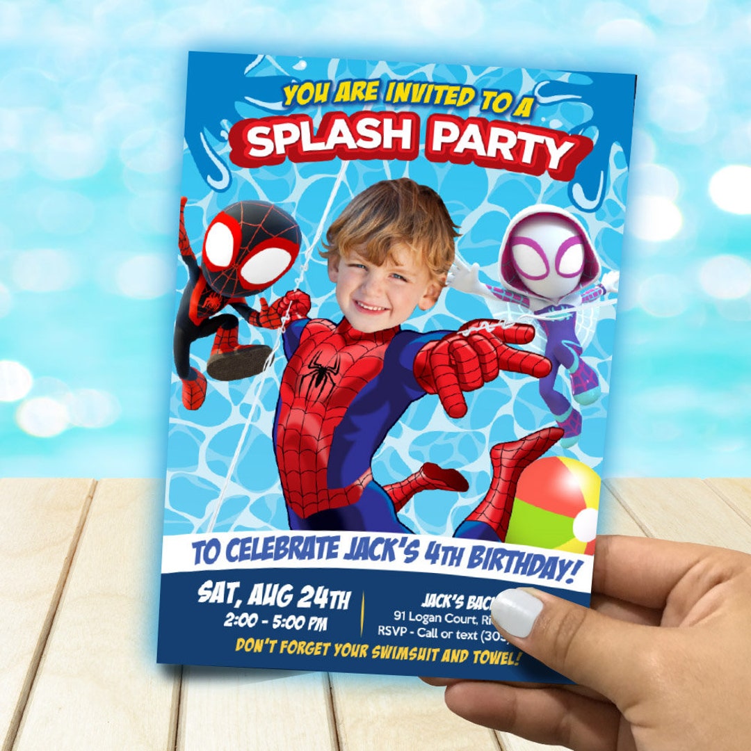 Spidey Splash Party Invitation With Photo, Spidey and His Amazing ...