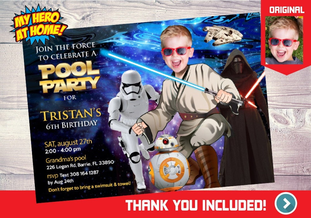 Jedi Pool Party Invitation, Pool Party Themed Star Wars, Star Wars Pool ...