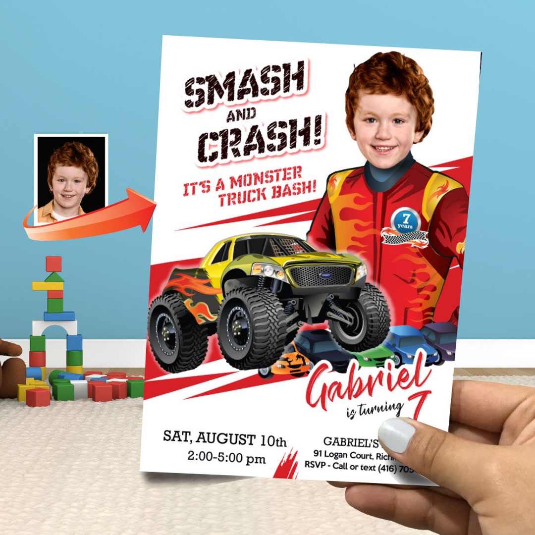 Monster Truck Party Invitation With Photo, Monster Truck Invite ...