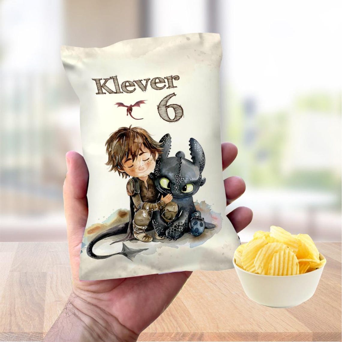 Custom Hiccup and Toothless Chip Bag, Little Viking and Dragon Birthday ...