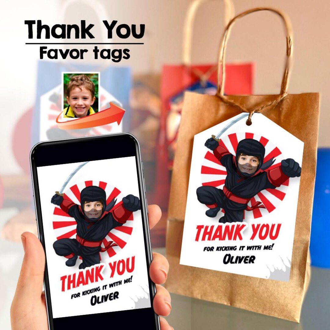 Ninja Thank You With Photo, Ninja Party Favors With Photo, Ninja ...