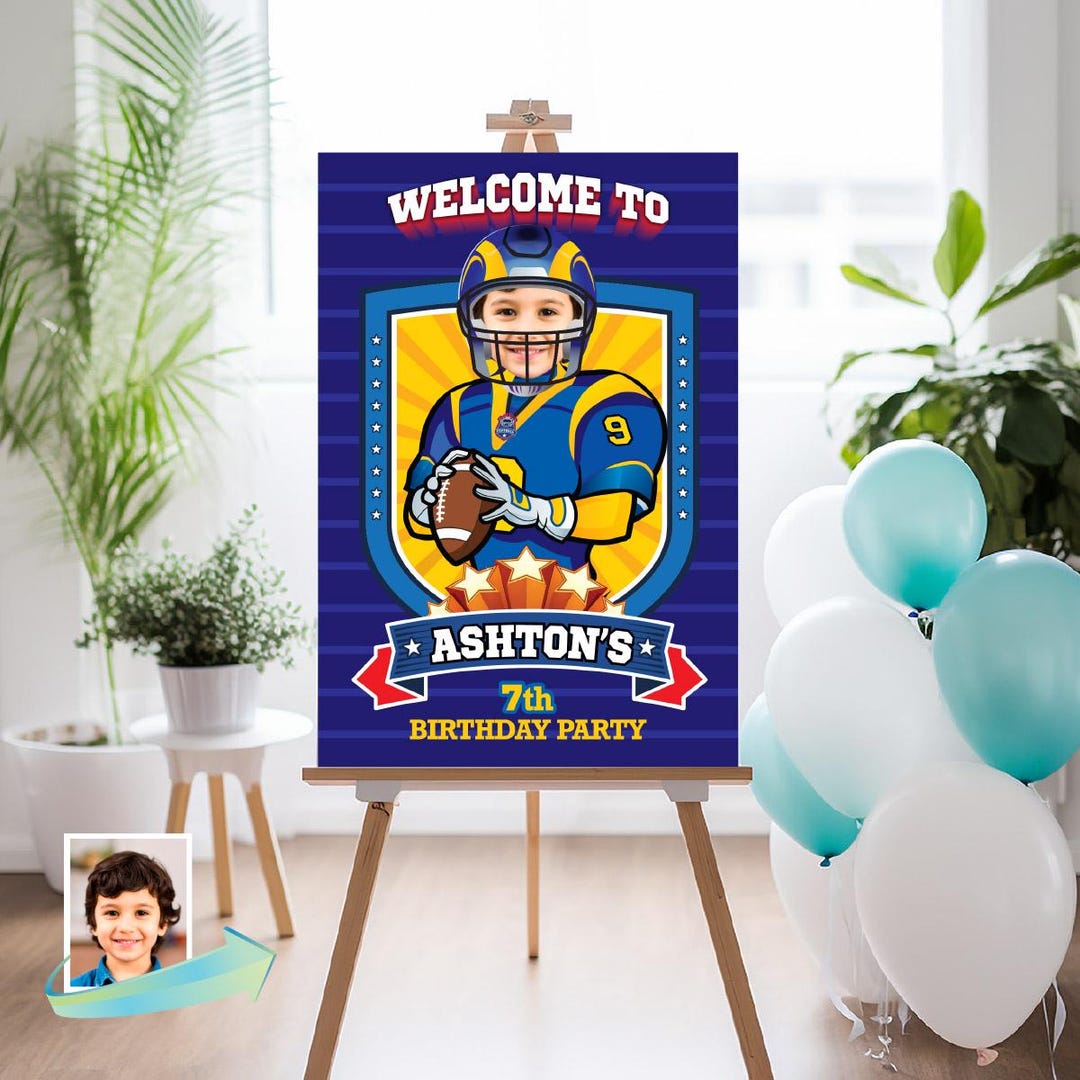 Football Welcome Sign With Kid as Favorite Rams Player, Rams Birthday ...