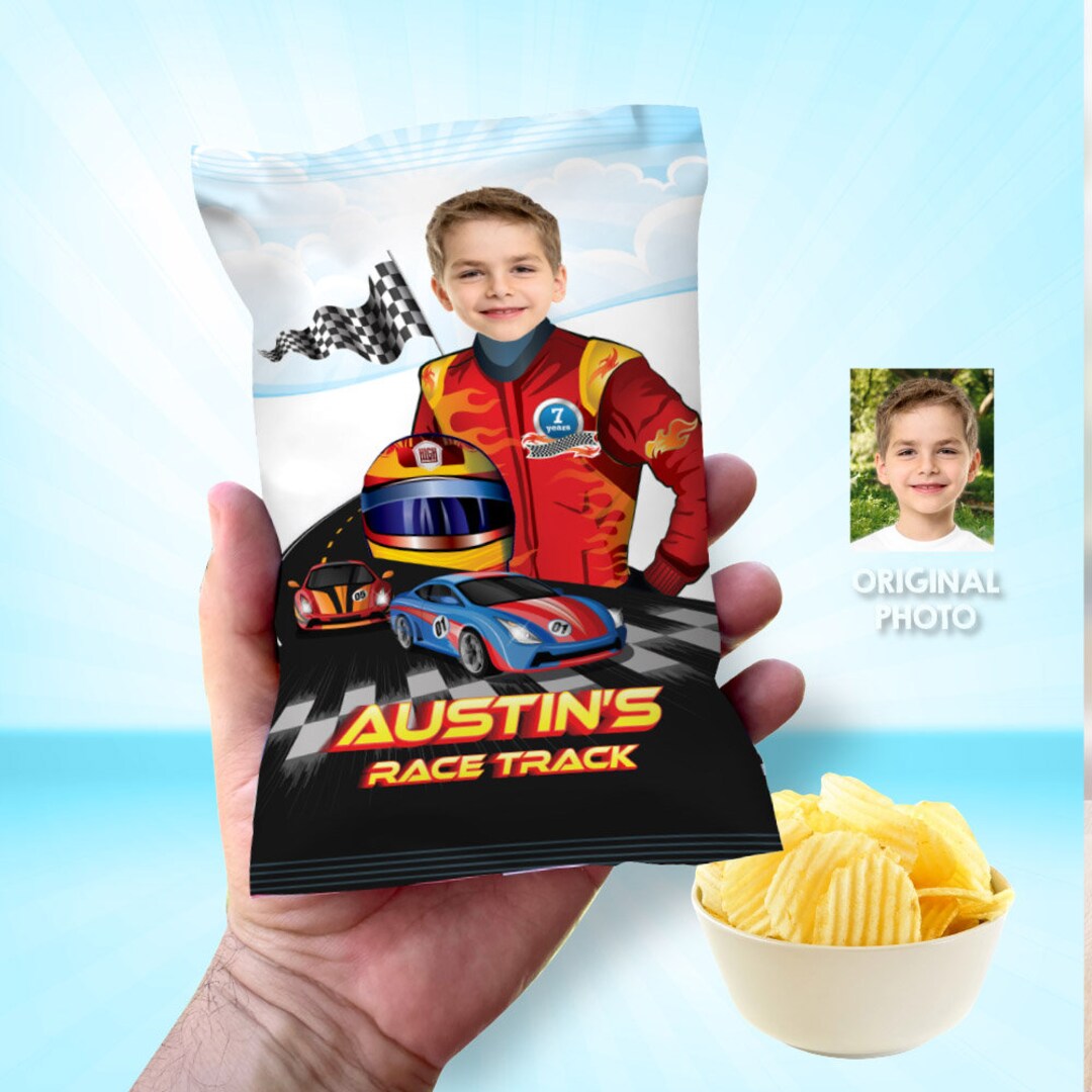 Race Car Chip Bag Wrapper With Photo, Race Car Chip Bag, Custom Racecar ...