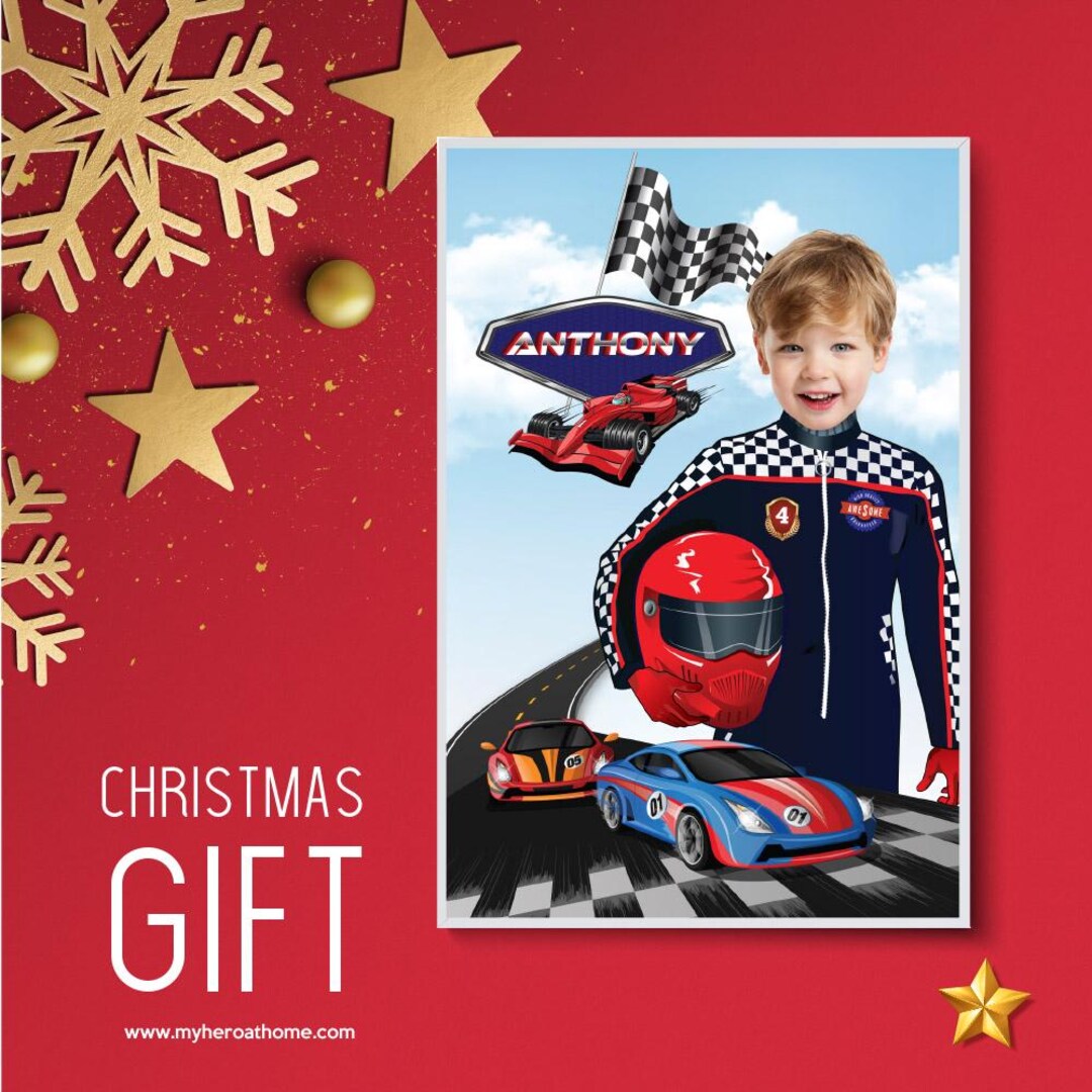 Custom Printable Race Car Gifts With Kid as Driver, Racing Car Kids ...