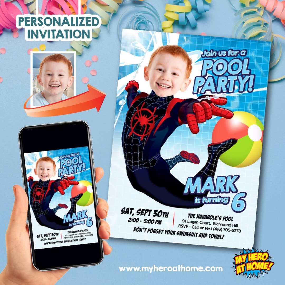 Miles Morales Pool Party Invitation, Miles Morales Invitation With ...