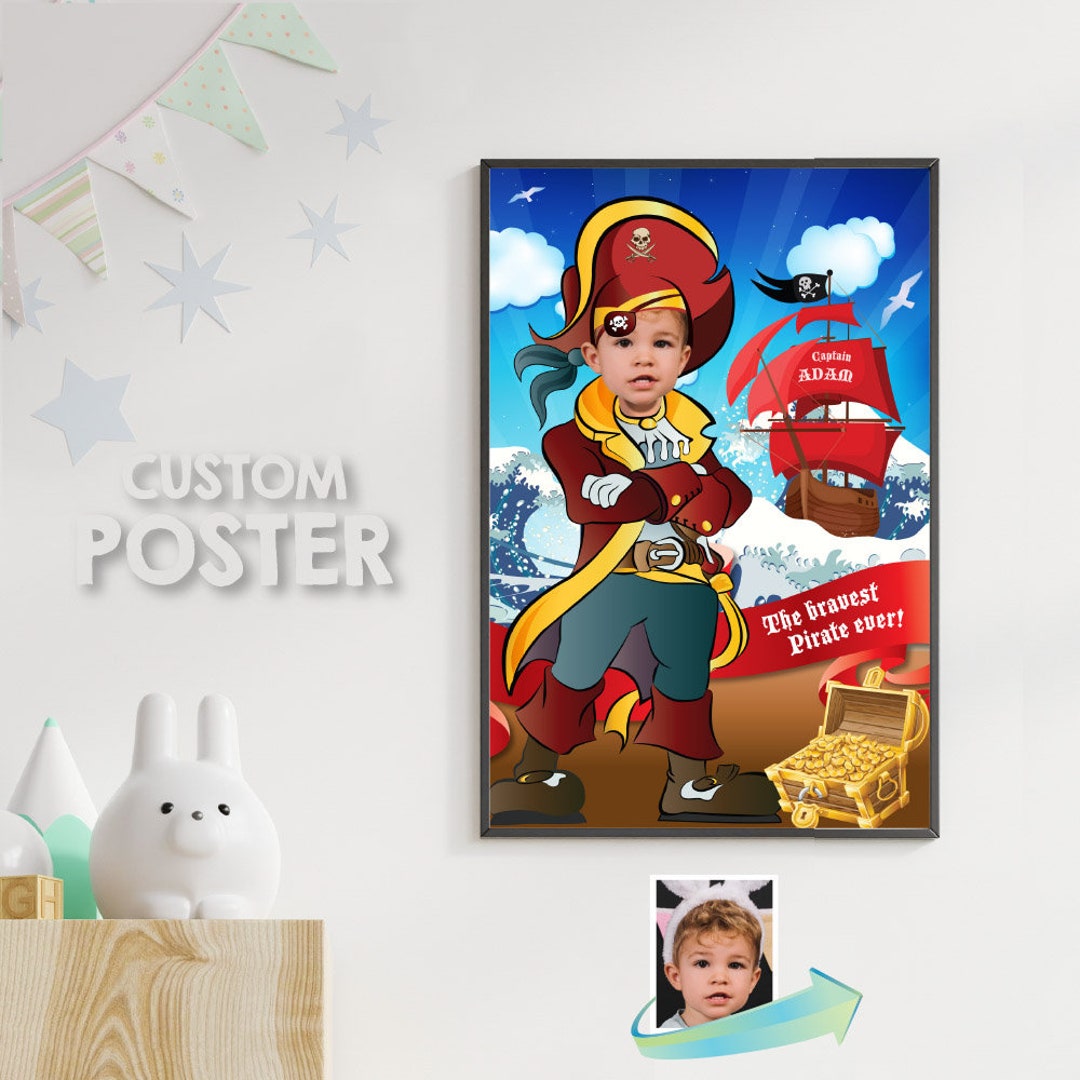 Custom Pirate Poster With Photo of Your Kid, Pirate Gifts With Photo ...