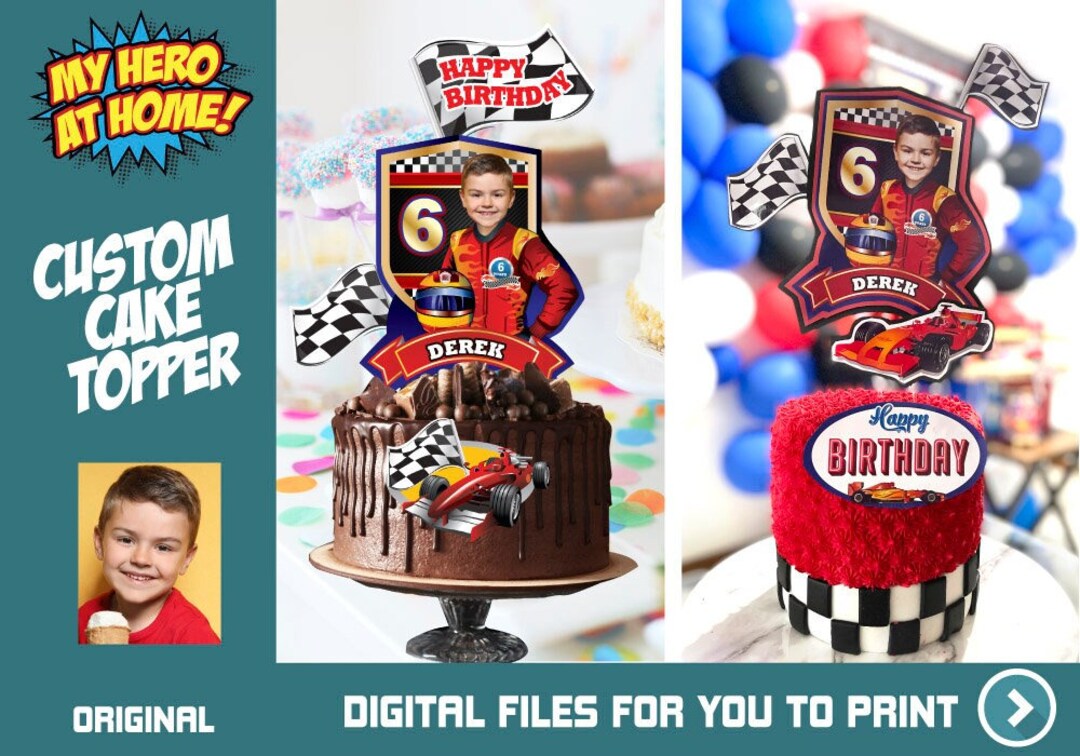 Personalized Race Car Cake Topper With Kid as the Star Driver (print ...