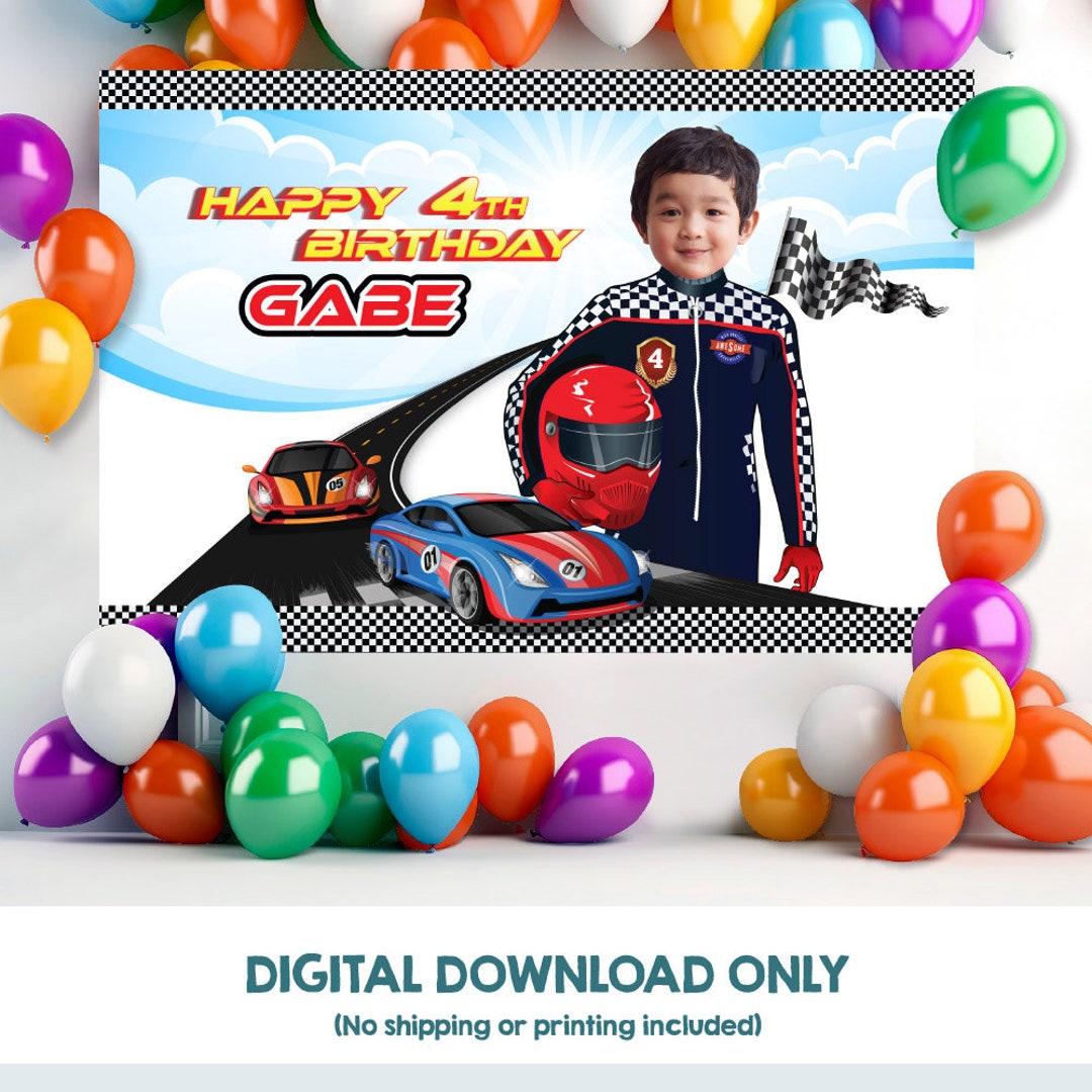 Racing Car Banner With Photo, Custom Racing Car Birthday Backdrop ...