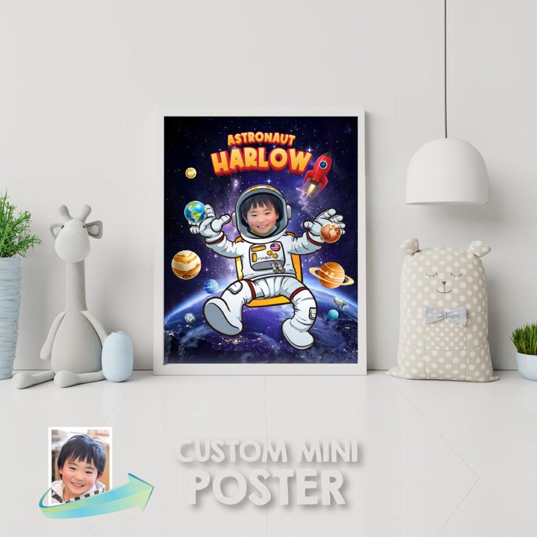 Custom Astronaut Print With Photo, Astronaut Wall Print, Outer Space ...