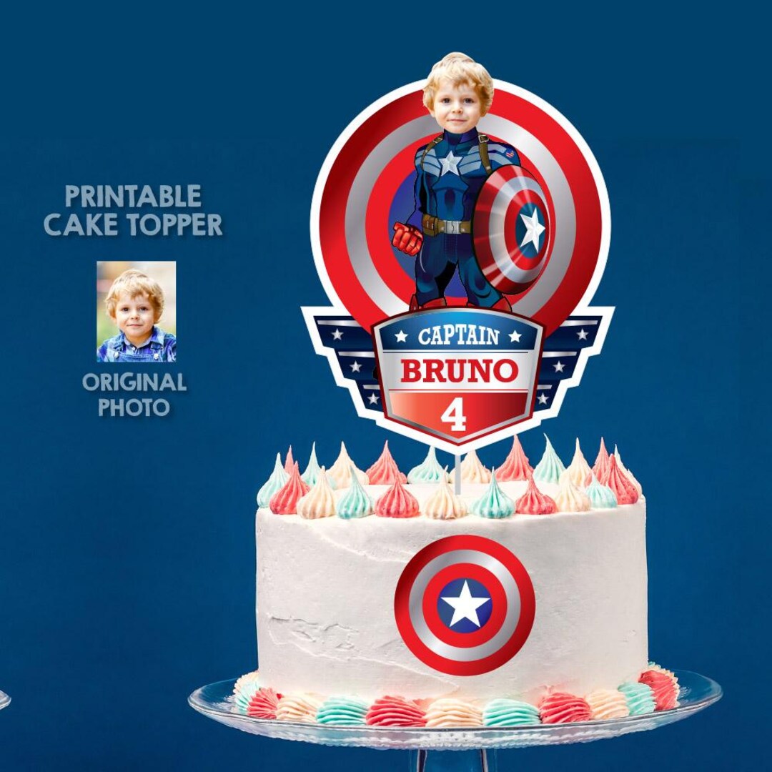 Customized Capt America Cake Topper With Photo, Capt America Printable ...