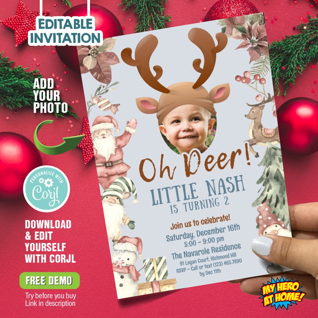 Oh Deer Birthday Invitation, Oh Deer Christmas Party Invitation ...