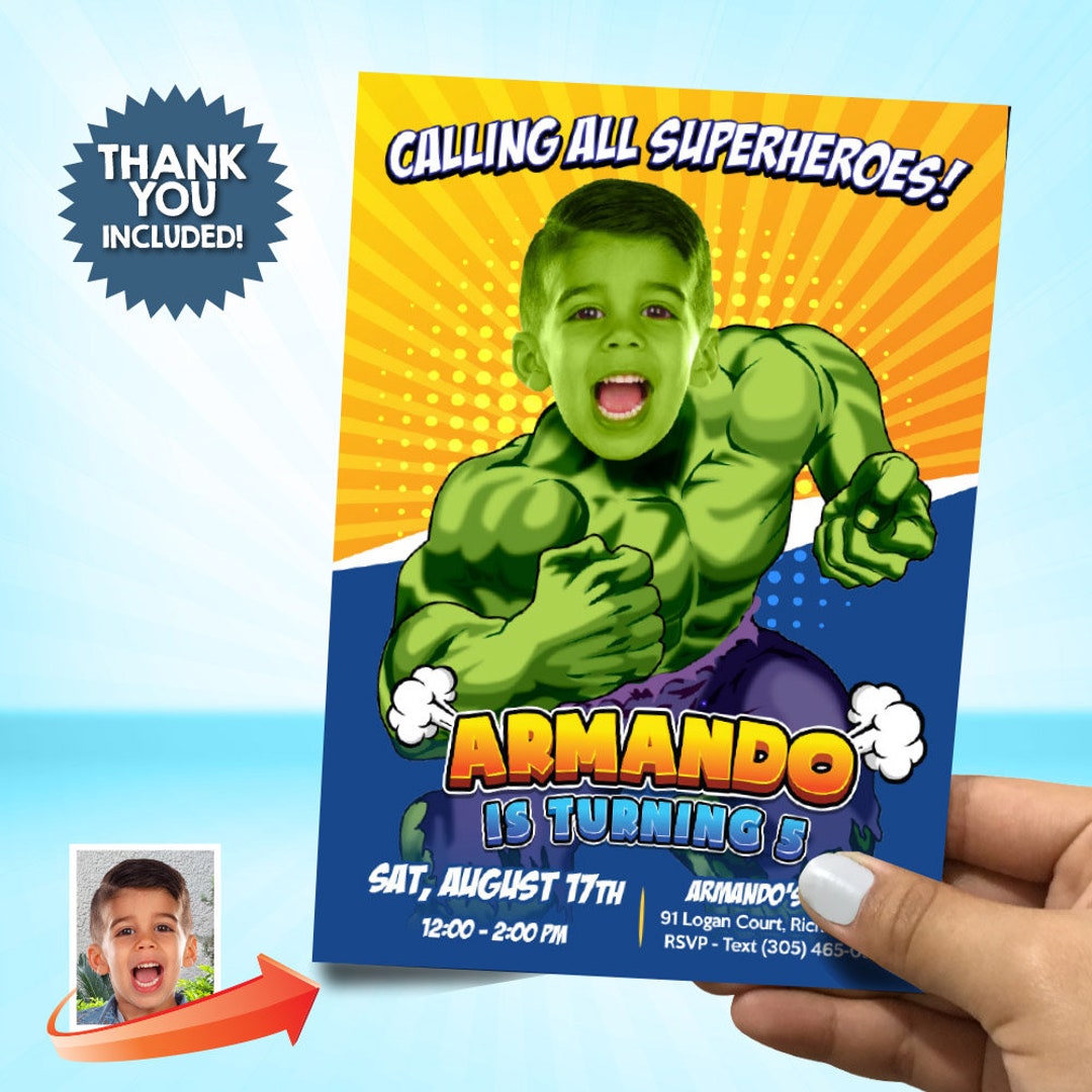 Hulk Birthday Party Invitation With Photo, Hulk Party Template, Hulk ...
