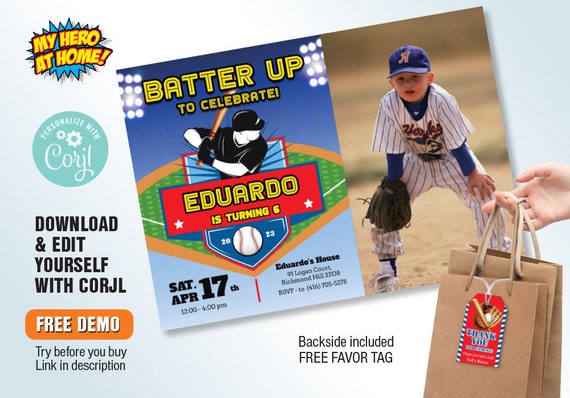 DIY Batter Up Invitation, Editable Baseball Invitation with photo, DIY ...