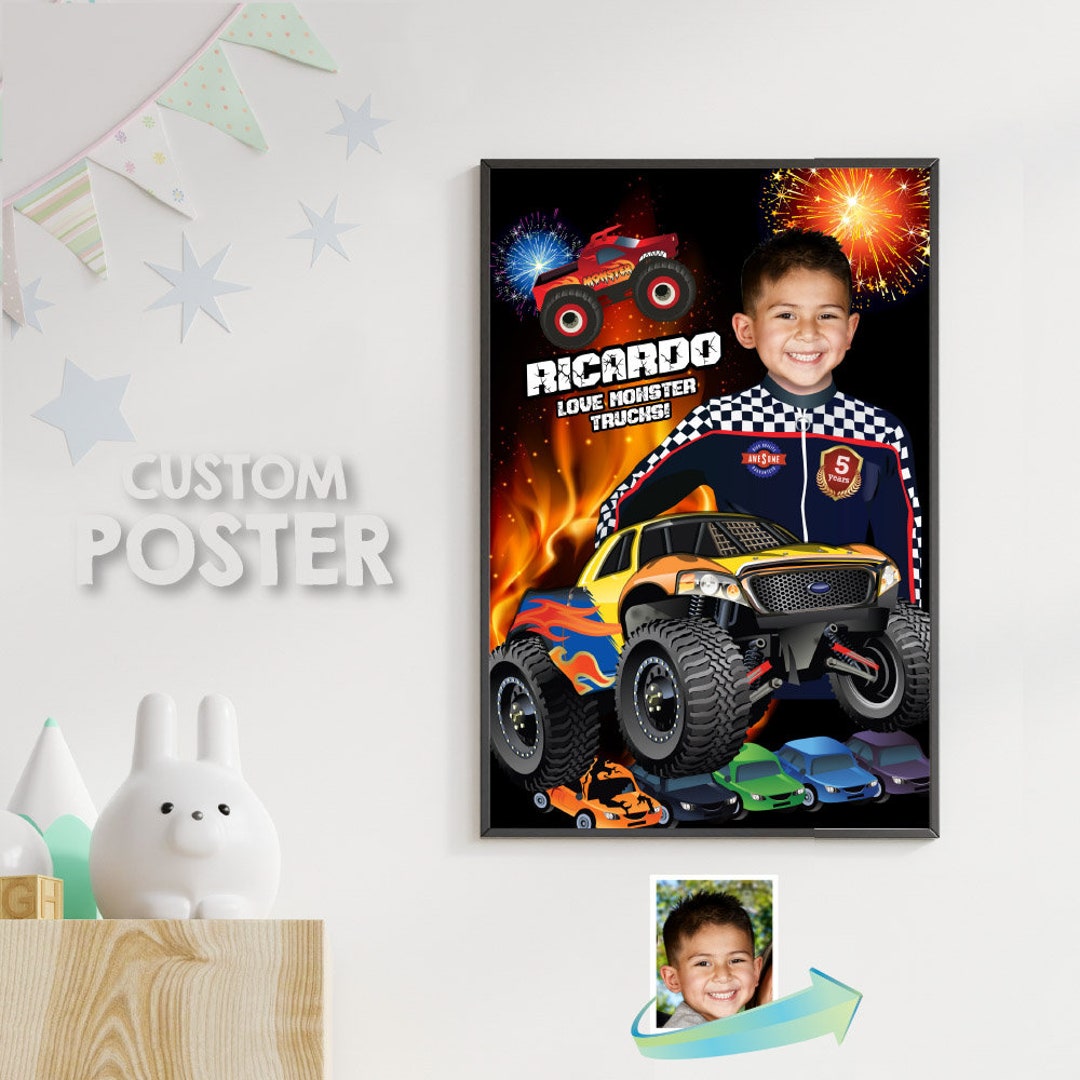 Monster Truck Poster With Photo, Printable Monster Truck Gifts, Monster ...