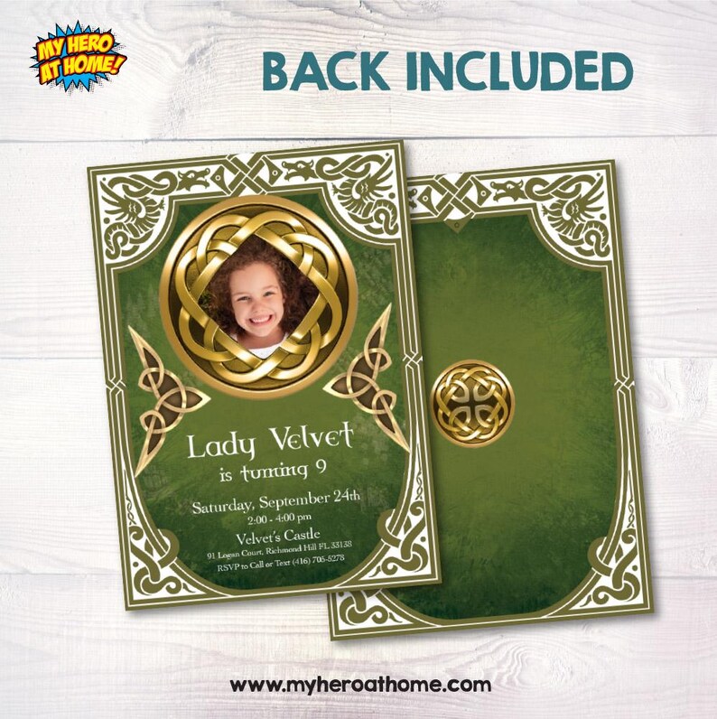 Girl Celtic Birthday Party Invitation With Photo, Girl Celtic Mythology ...