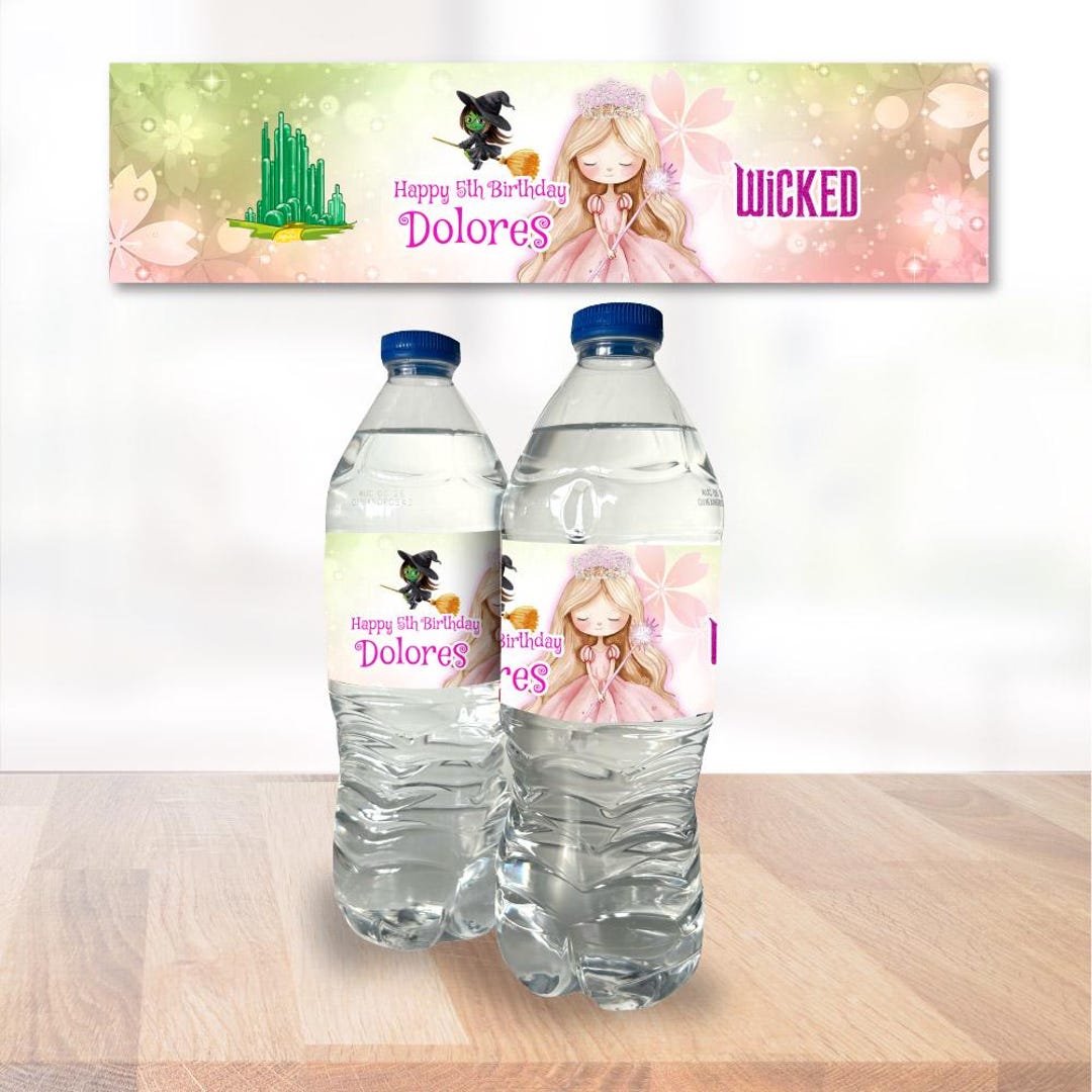 Wicked Good Witch Princess Birthday Water Bottle Labels, Glinda Party ...