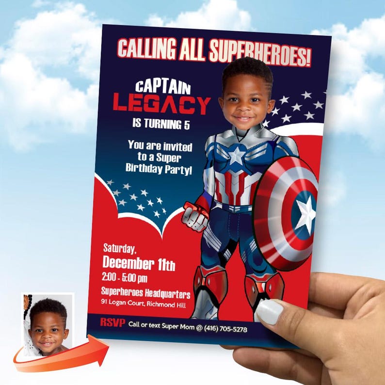 New Captain America Birthday Invitation With Photo, New Capt America ...
