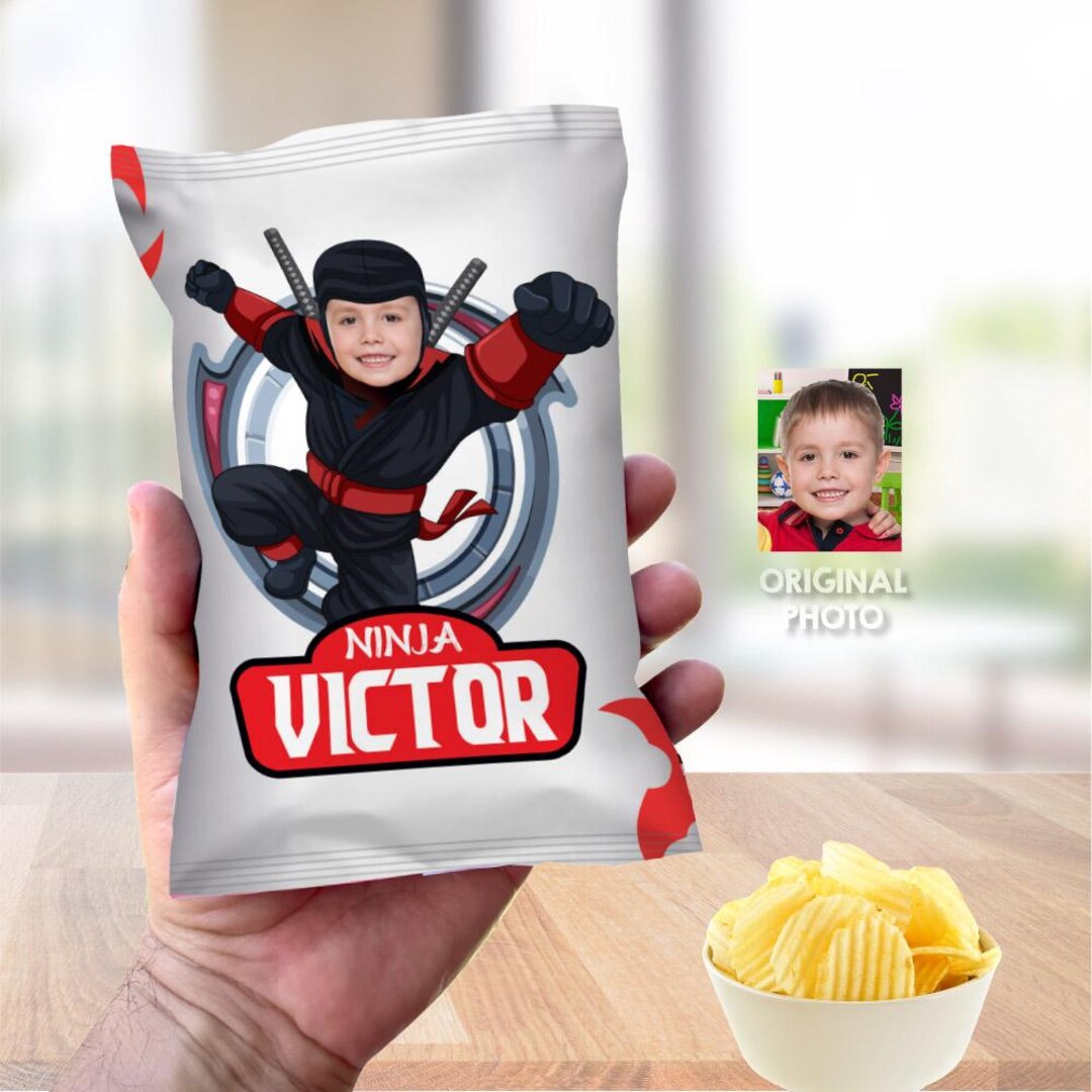 Ninja Chip Bag Wrapper With Photo, Ninja Black and Red Chip Bag Labels ...