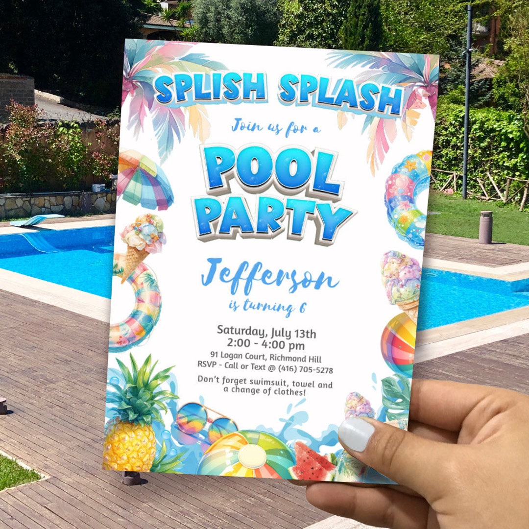 Editable Pool Party Instant Invitation, Splish Splash Instant Download ...