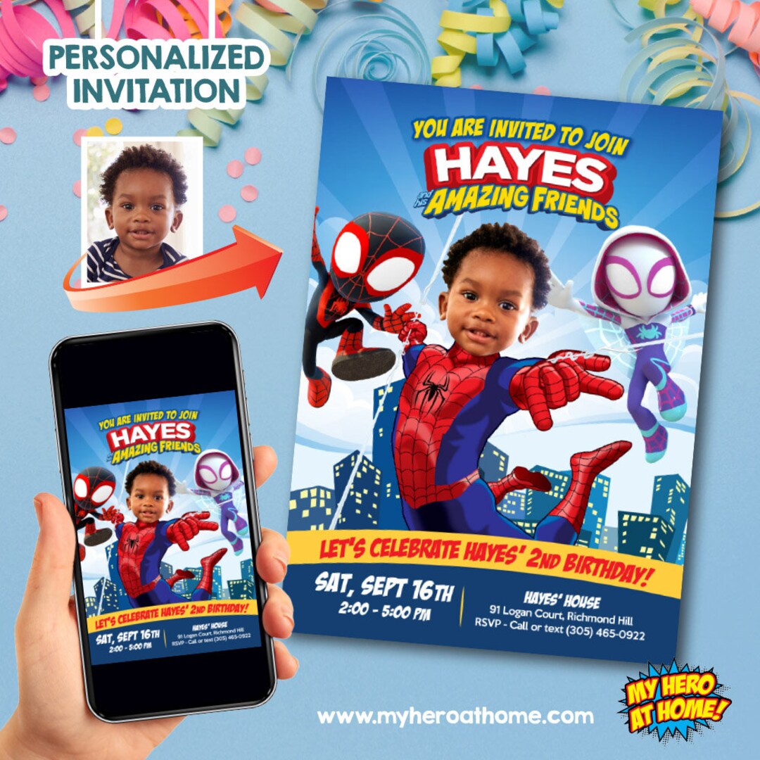 Spidey and His Amazing Friends Invitation With Photo, Spidey Invitation ...
