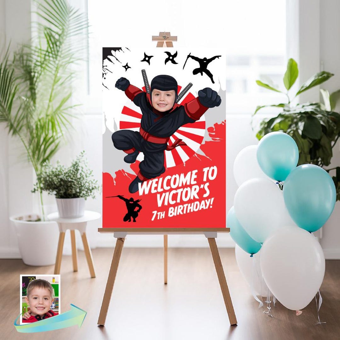 Ninja Party Welcome Sign With Photo, Ninja Karate Welcome Party, Ninja ...