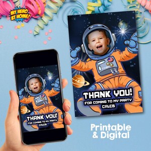Astronaut Thank You Card With Photo, Astronaut Favors Labels, Outer ...