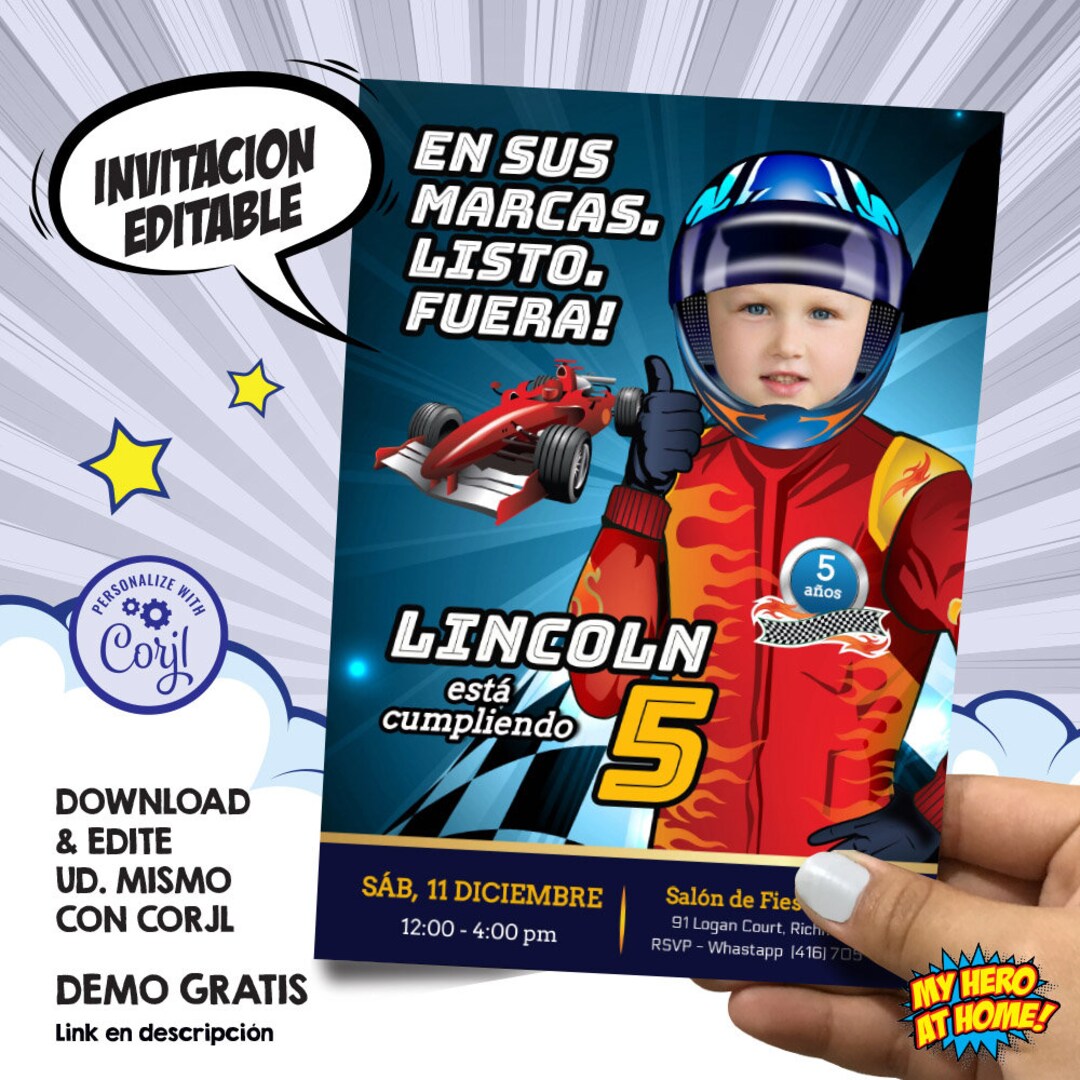 Invitacion Fiesta De Race Car Con Foto, Fiesta Cumpleaños Tema Race Car ...