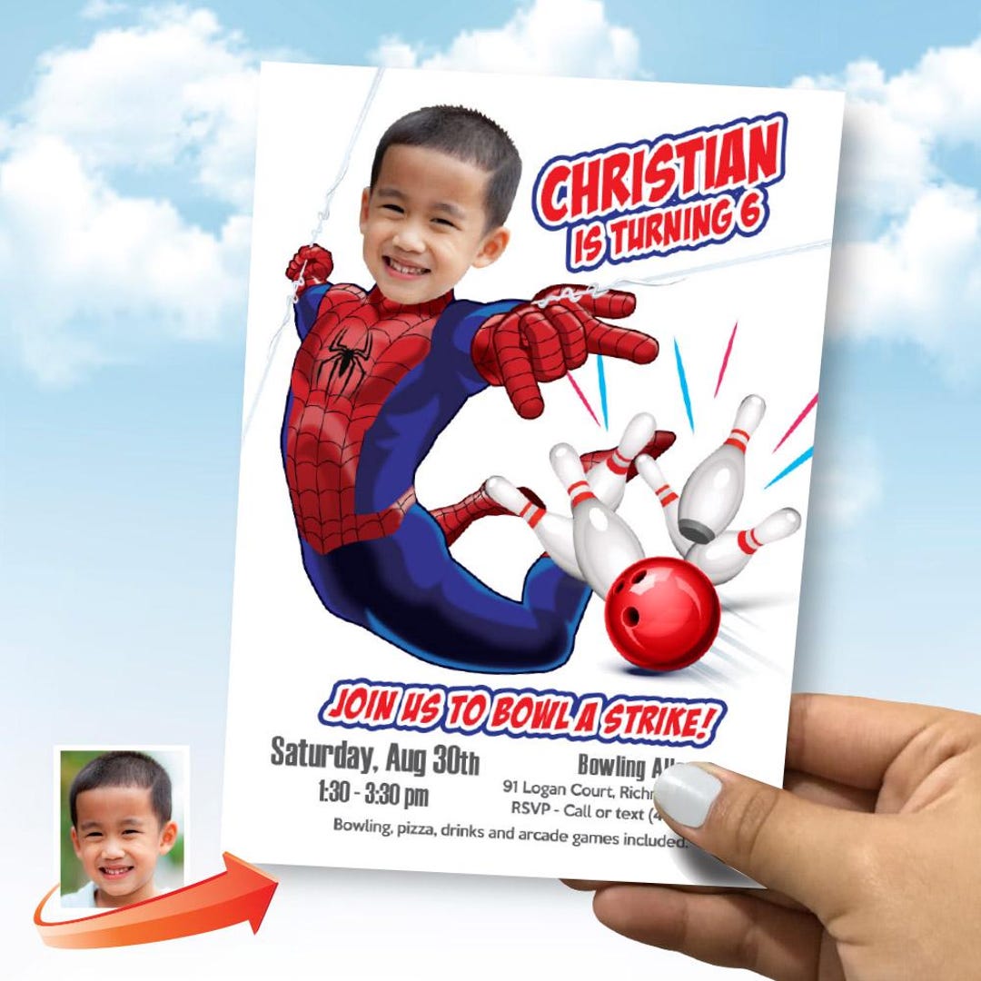 Bowling Party Spiderman Themed Invite, Bowling Party Themed Spiderman ...