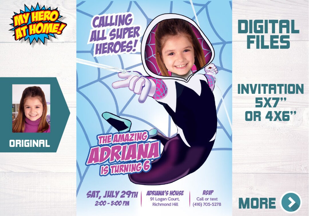 Custom Gwen Stacy Birthday Invitation With Your Photo, Ghost Spider ...
