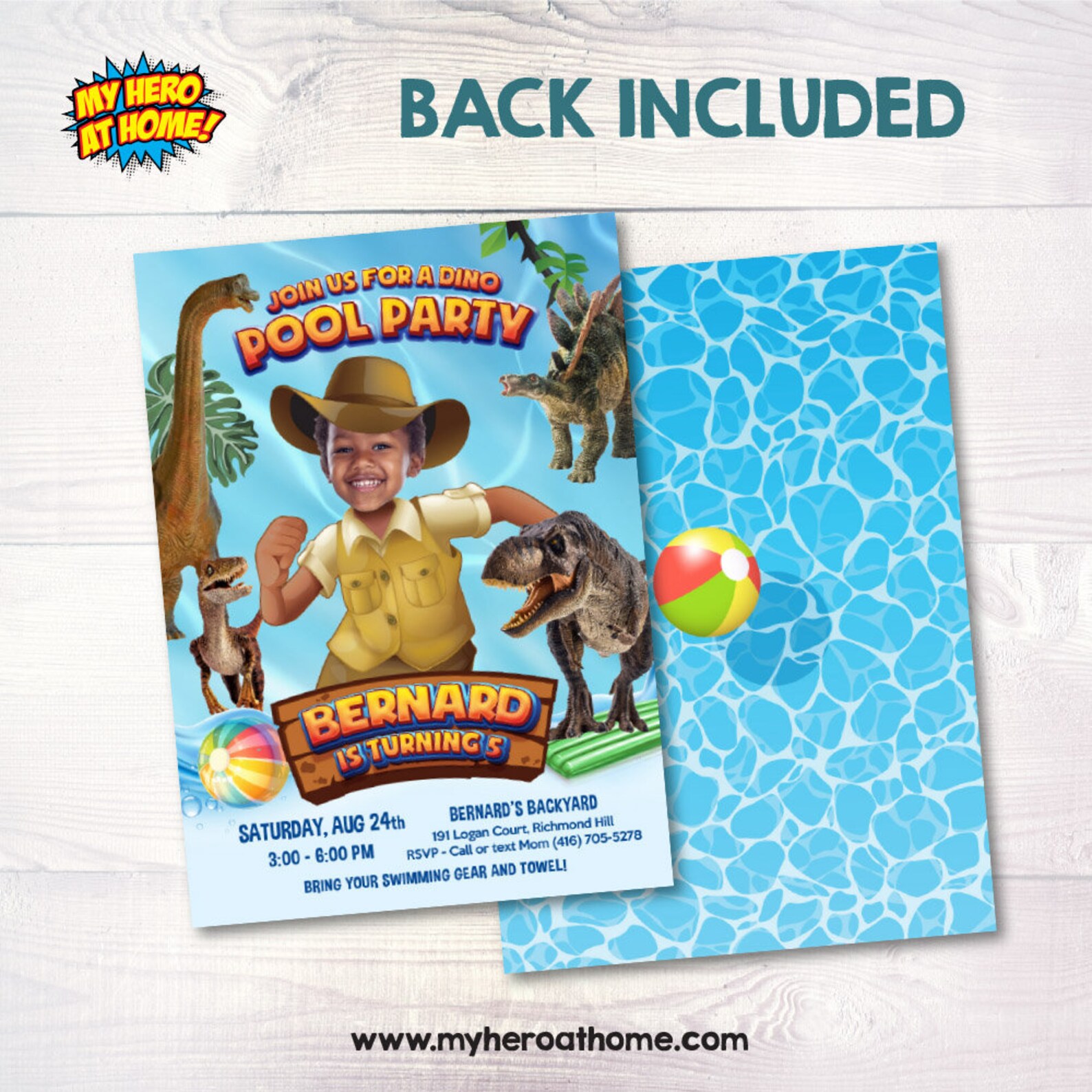 Dino Pool Party Invitation With Photo, Paleontologist Pool Party ...