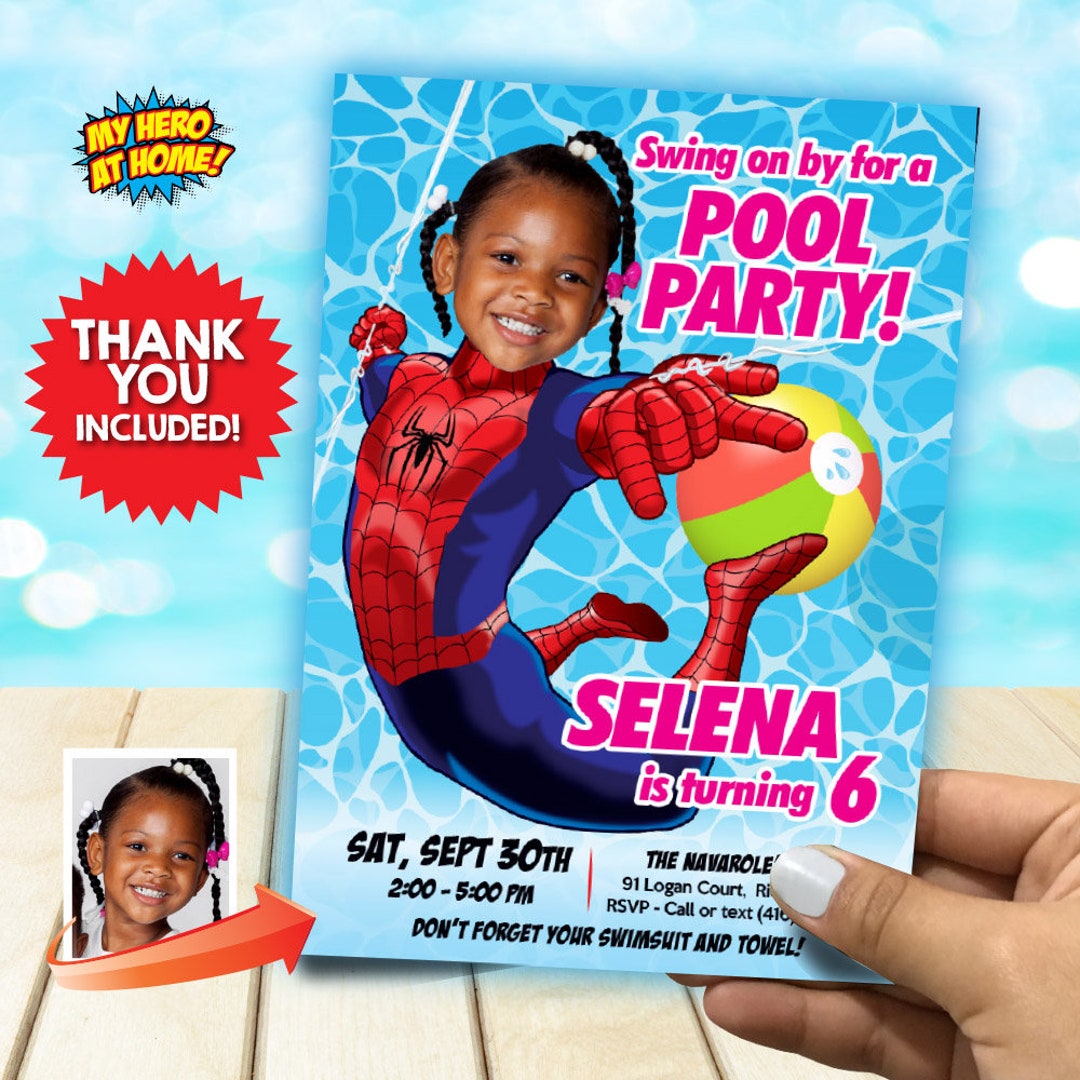 Spider-girl Pool Party Invitation, Spider-girl Online Invitation, Pool ...