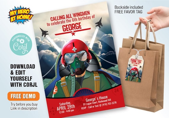 Jet Pilot Editable Invitation, Editable Jet Invitation, Fighter Pilot ...