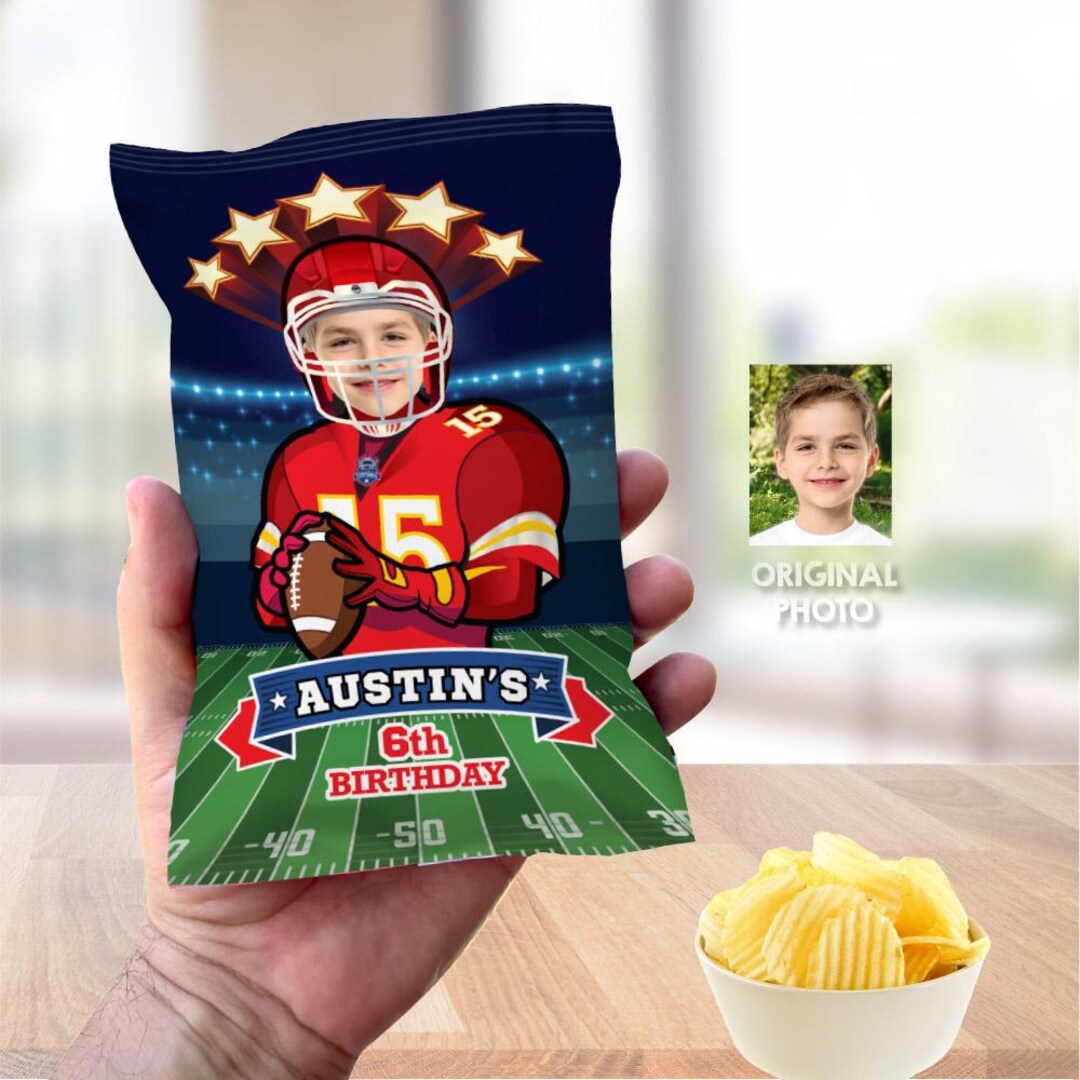 Football Chip Bag Birthday, Chiefs Chip Bag Labels, Chiefs Birthday ...