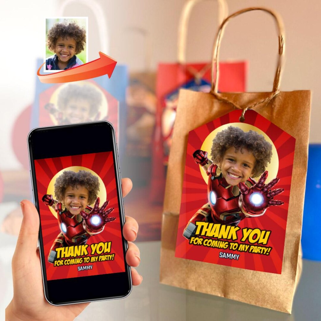 Iron Man Party Thank You With Photo, Iron Man Favor Tags, Iron Man ...