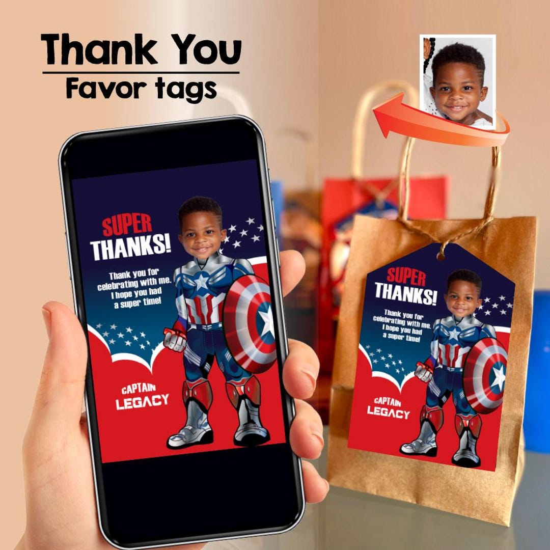 New Captain America Man Thank You, New Capt America Favor Tags, New ...