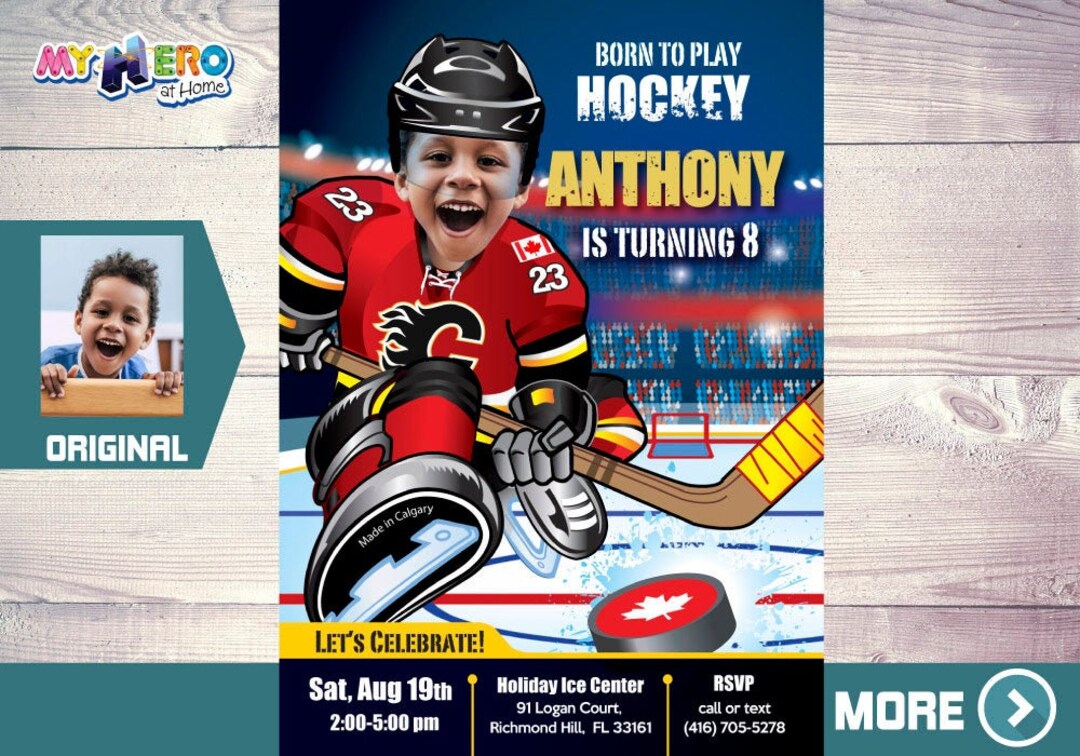 Flames Birthday Invitation, Flames Party Invitation, Children Hockey ...