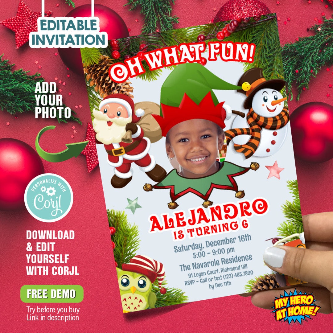 Editable Christmas Invitation With Photo, DIY Christmas Birthday ...