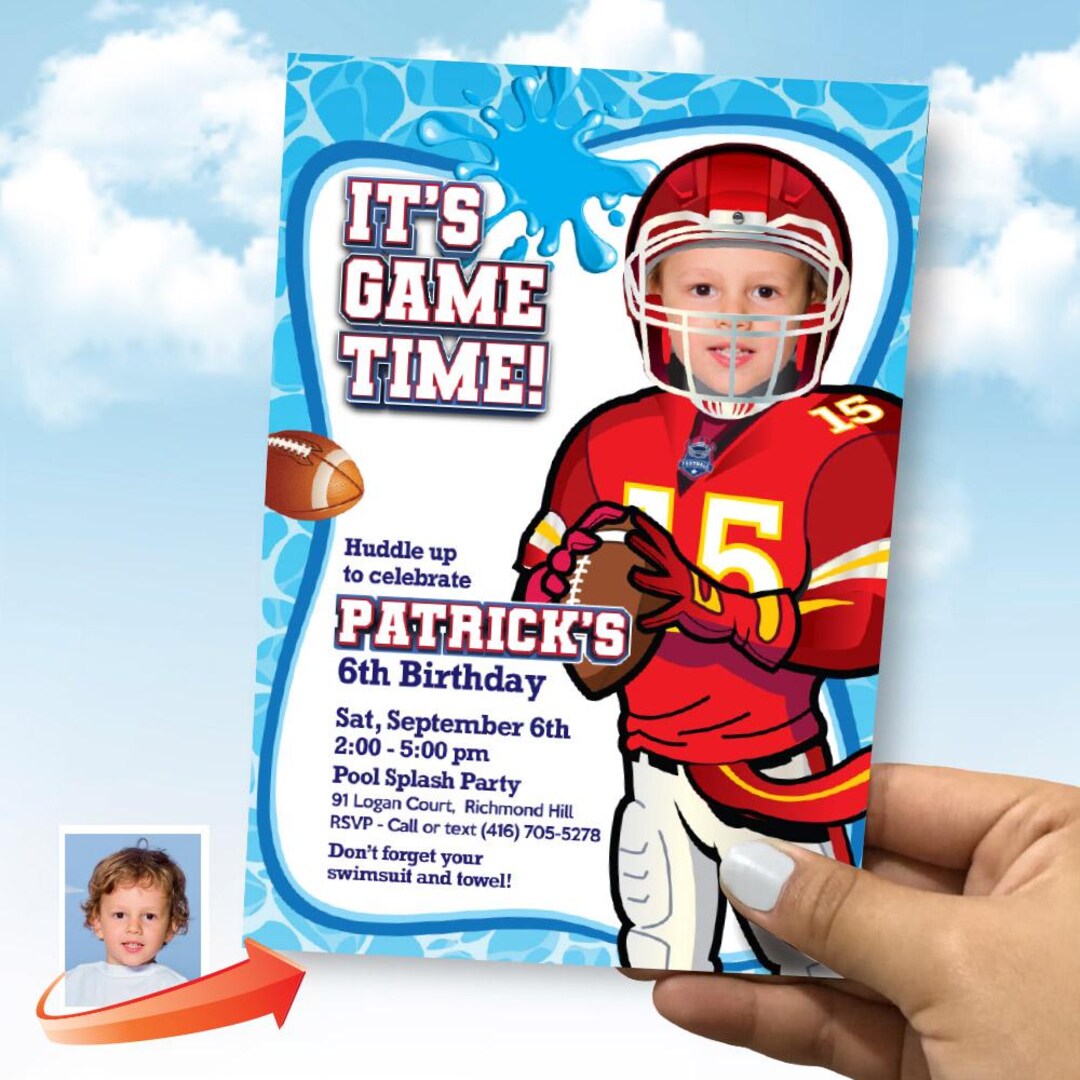 Chiefs Pool Party Invitation With Photo, Chiefs Splash Party Template ...