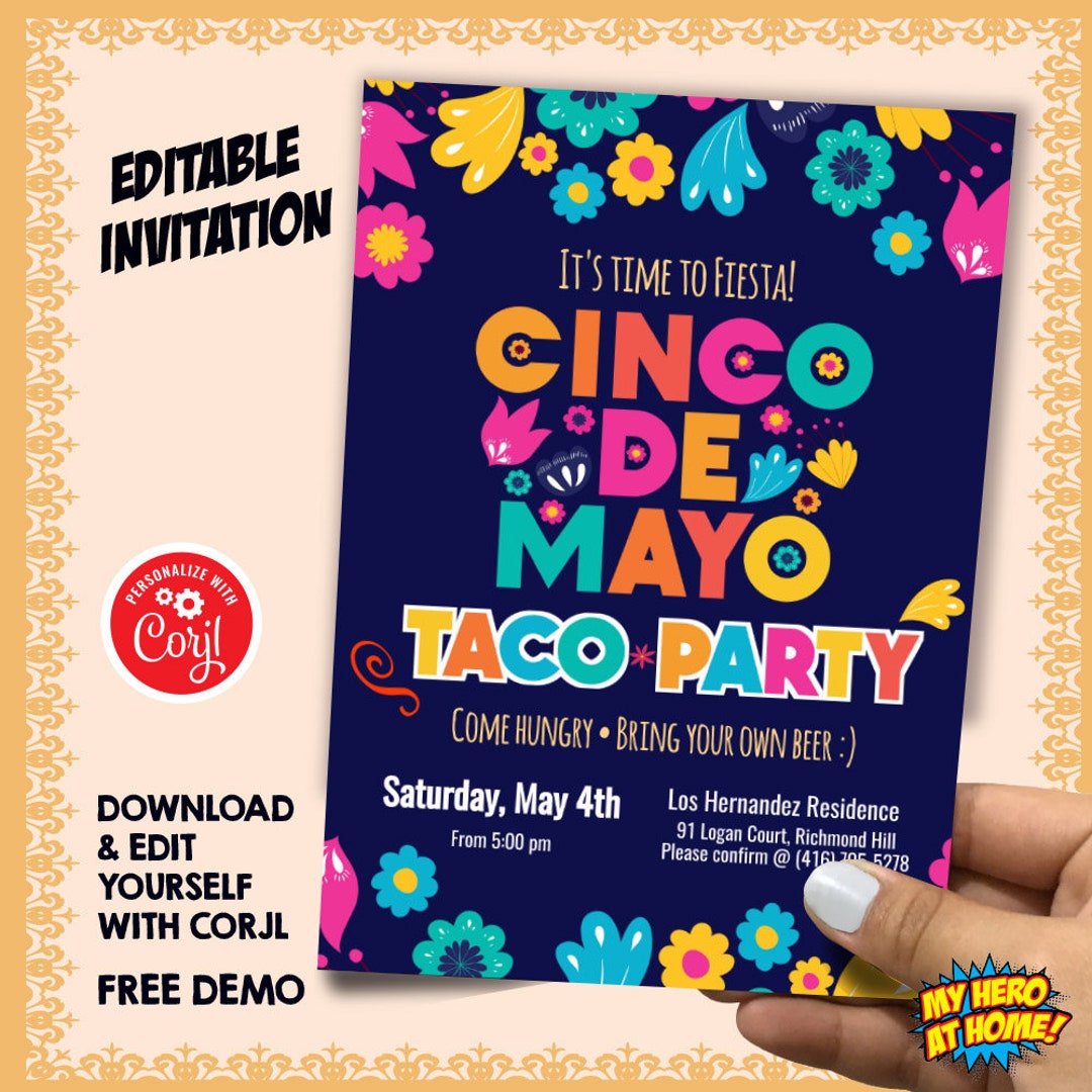 Cinco De Mayo Taco Party Invitation, 5 De Mayo Taco Party Template ...